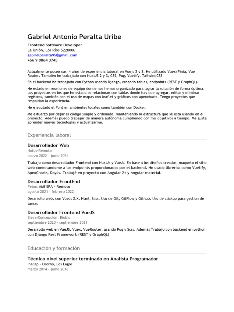 CV Gabriel Peralta ES2 | PDF