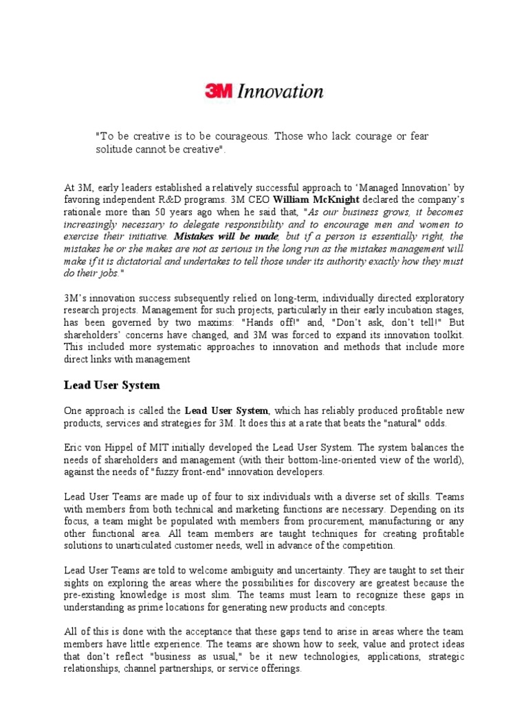 SCRIBD - 3M Innovation | PDF | Innovation | Strategic Management