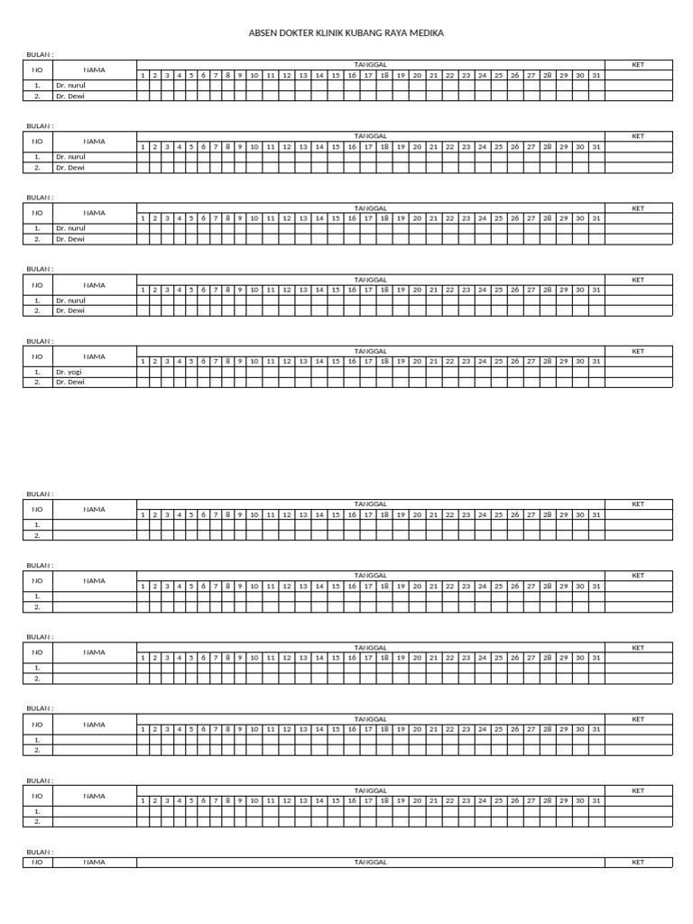 Absen Dokter Klinik Kubang Raya Medika | PDF