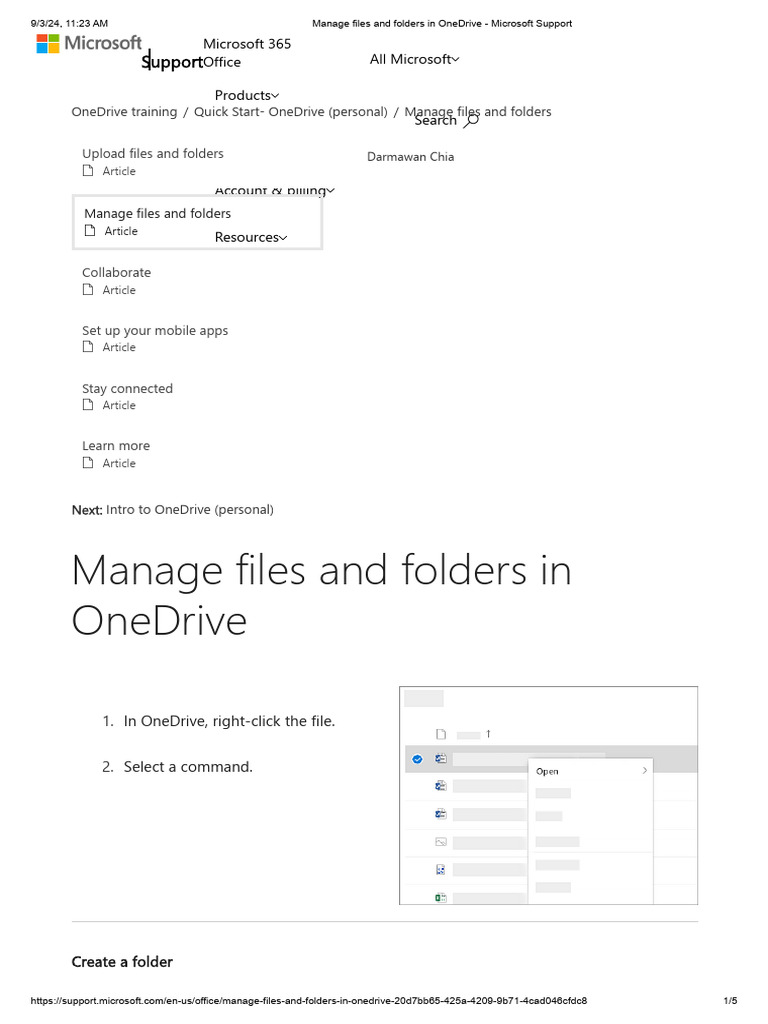 Manage Files and Folders in OneDrive - Microsoft Support | PDF