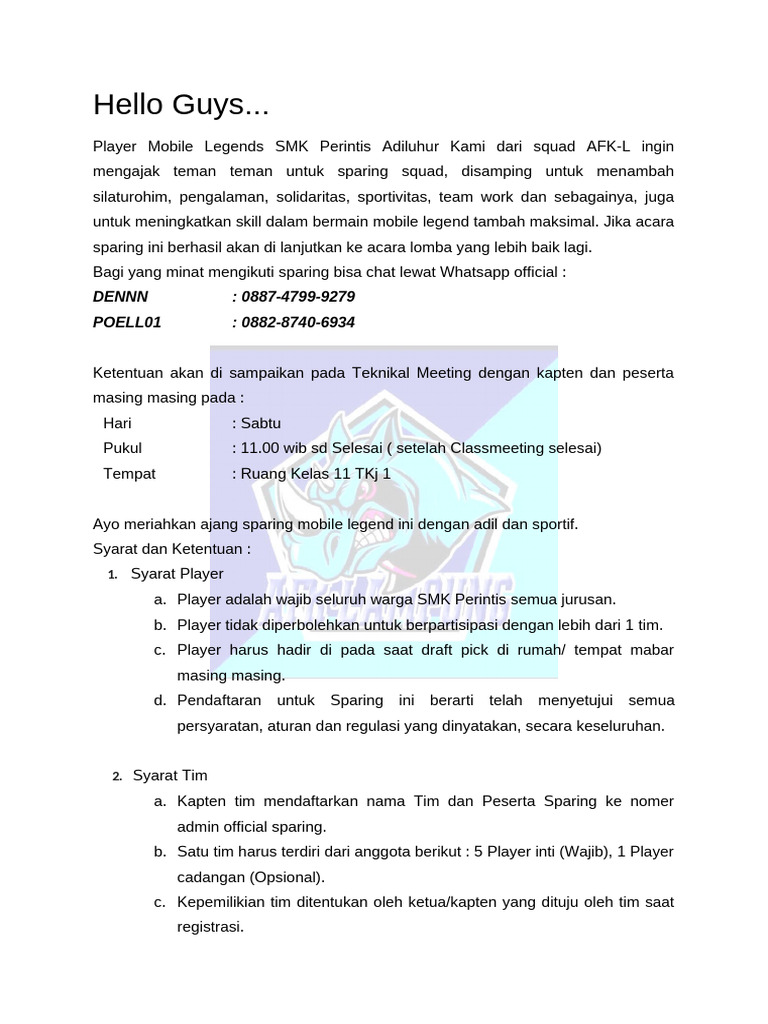 Undangan Sparing Mobile Legends | PDF