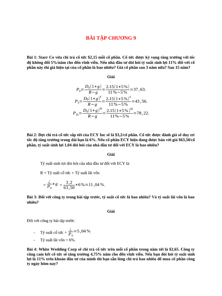 Bài Tập Chương 9 Tcdn | PDF