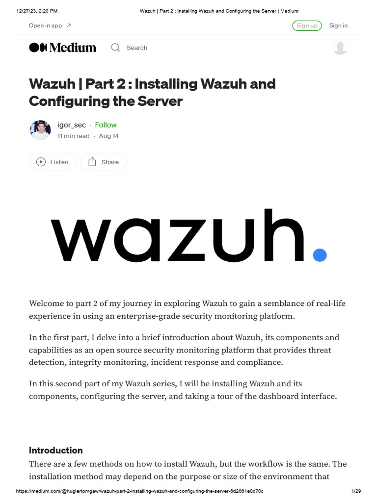 Wazuh Part 2 - Installing Wazuh and Configuring The Server | PDF ...