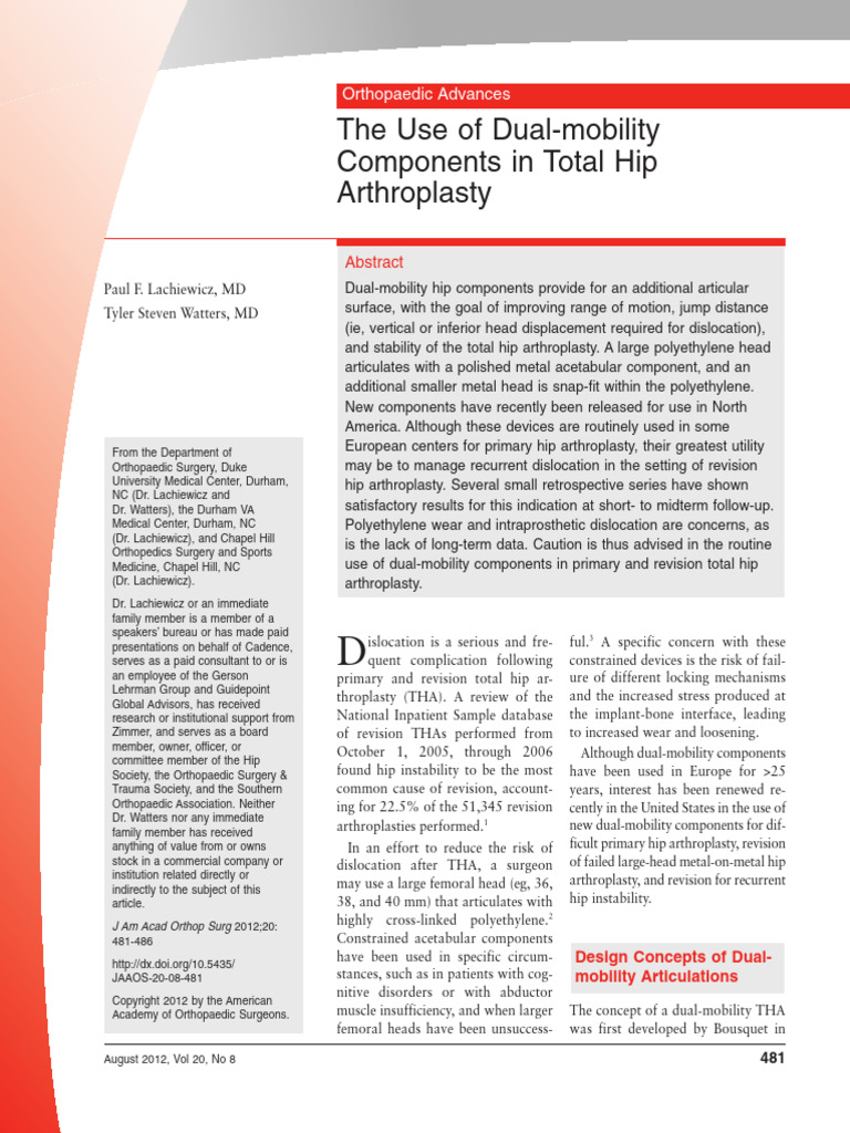 The Use of Dual Mobility Components in Total Hip.1 | PDF | Surgery ...