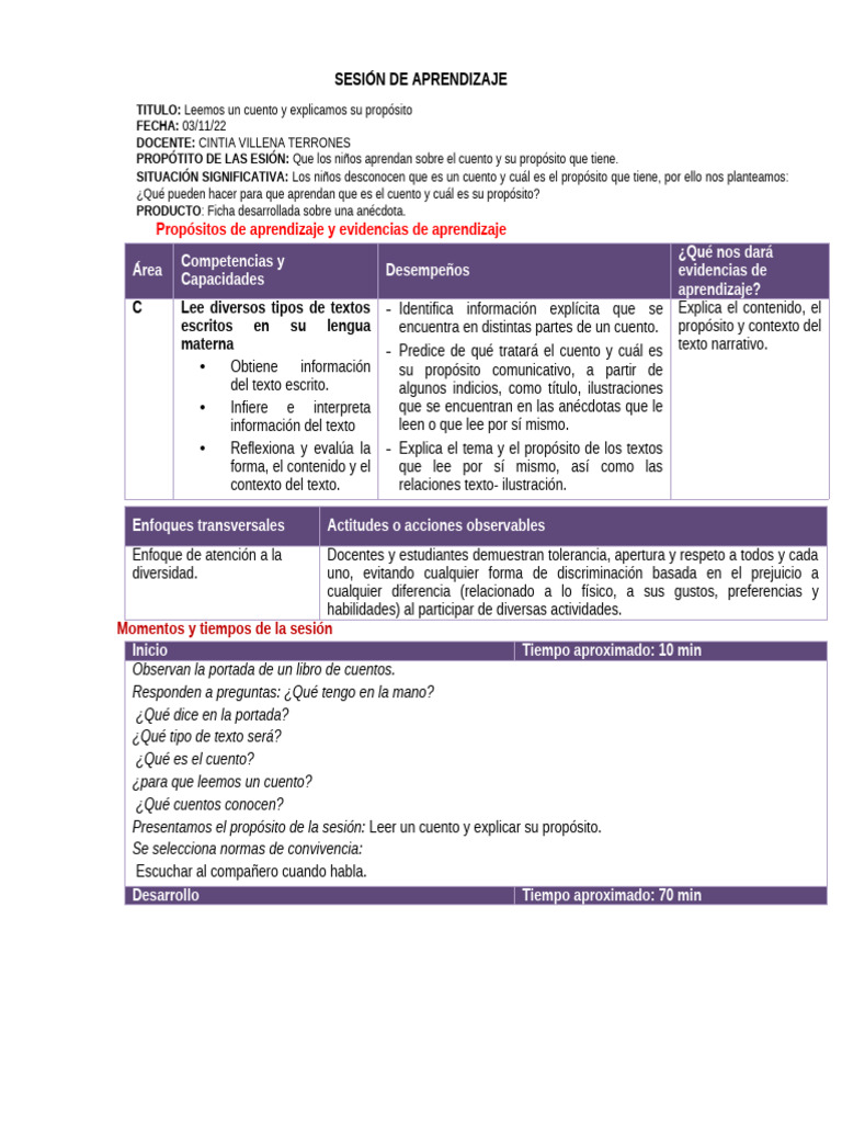 Sesión Leemos Un Cuento | PDF