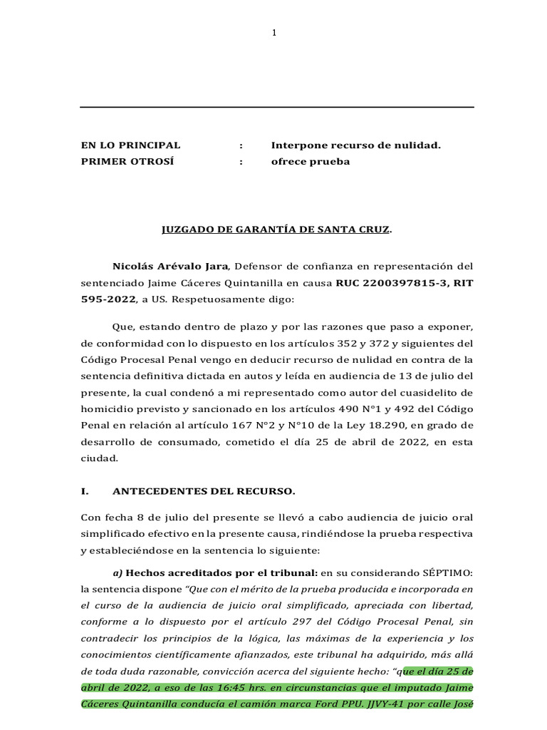 Nulidad JAIME CACERES | PDF | Sentencia (ley) | Ciencias sociales