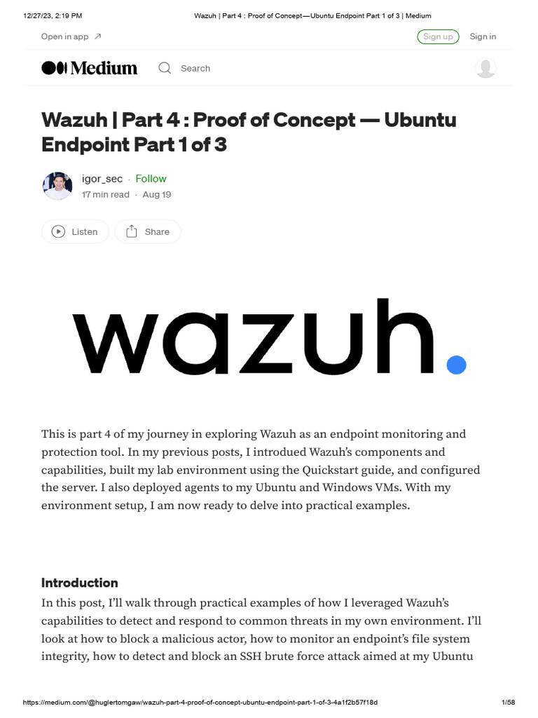 Wazuh Part 4 - Ubuntu 1 of 3 | PDF