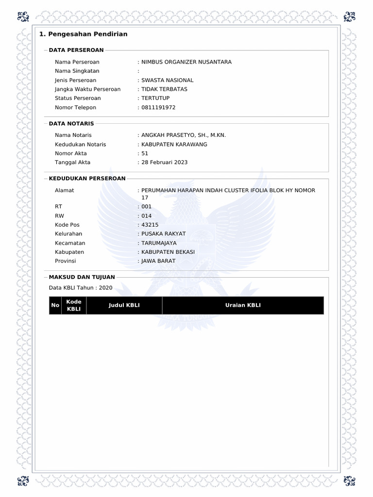 Revisi II Detail - Perseroan - d1 PT Nimbus Organizer Not Angkah | PDF