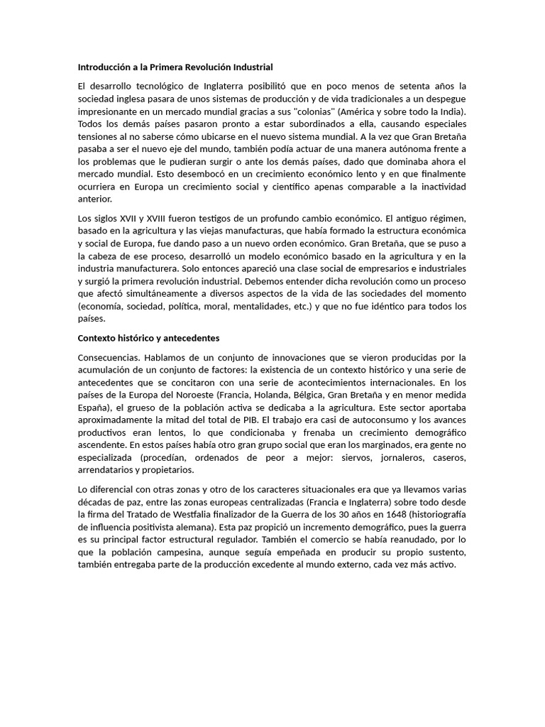 Introducción A La Primera Revolución Industrial | PDF