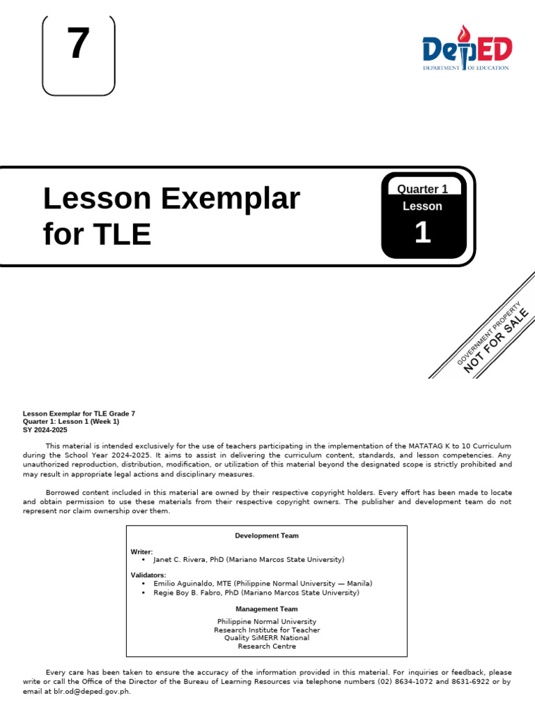Q1 - LE - TLE 7 - Lesson 1 - Week 1 | PDF