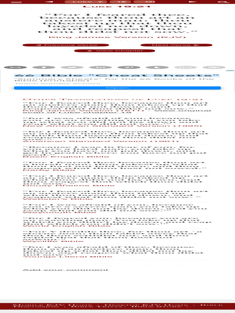 LUKE 1921 For I Feared Thee, Because Thou Art An Austere Man | PDF ...