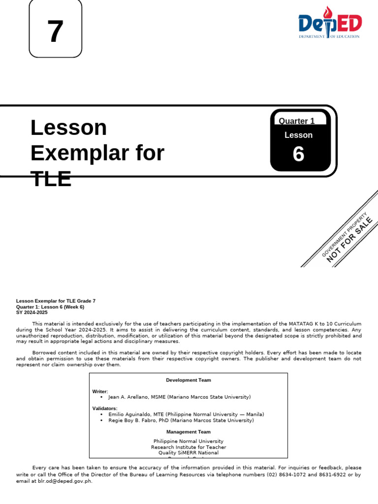 Q1 - LE - TLE 7 - Lesson 6 - Week 6 | PDF