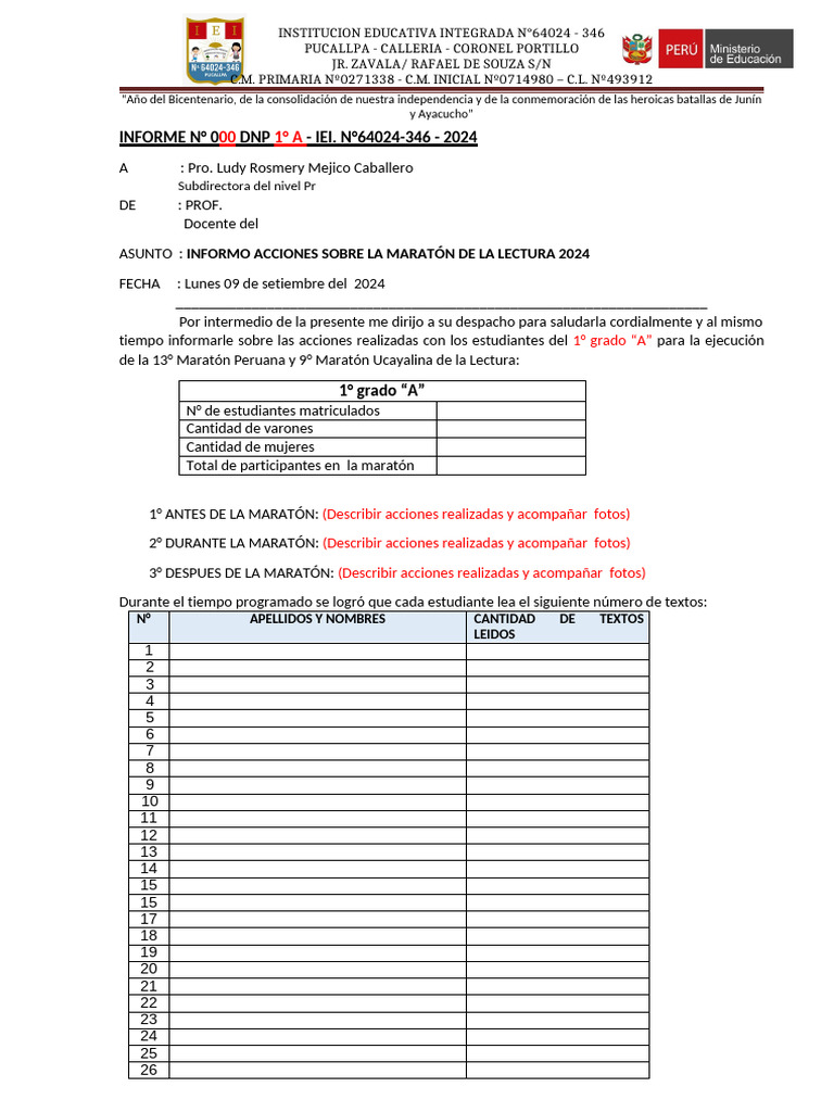 Informe de Maraton de La Lectura 2024 | PDF