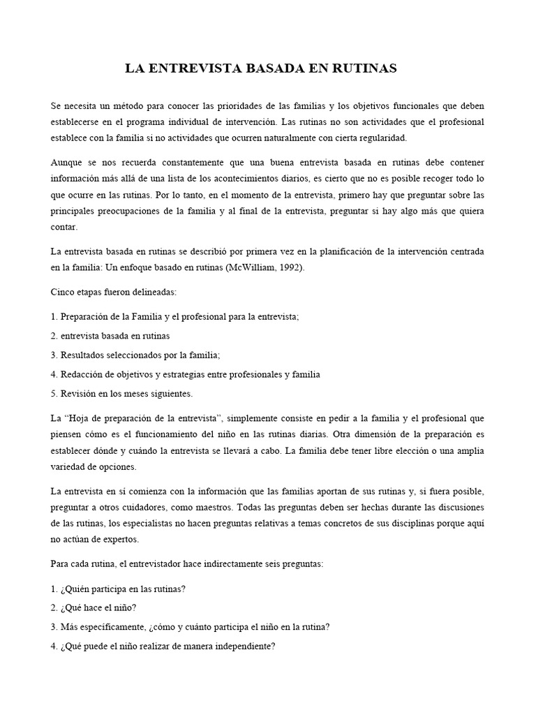 La Entrevista Basada en Rutinas | PDF