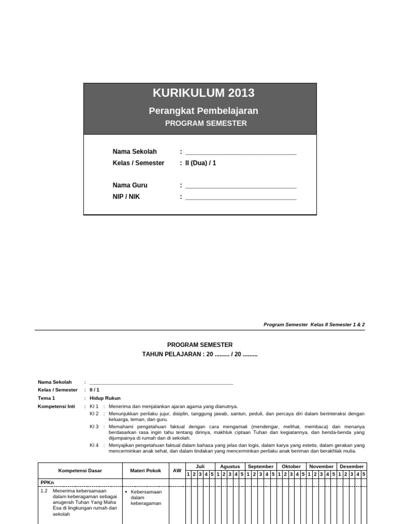 Program Semester Kls 2 | PDF