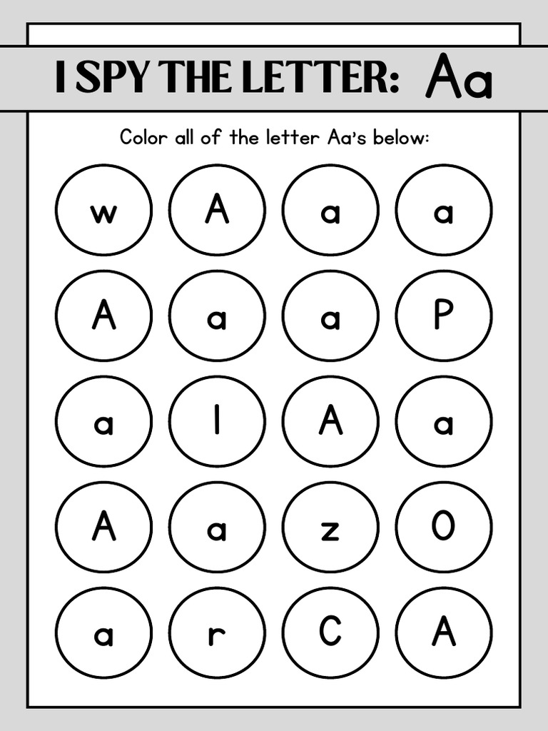 Black White I Spy Alphabet Letters Worksheets | PDF