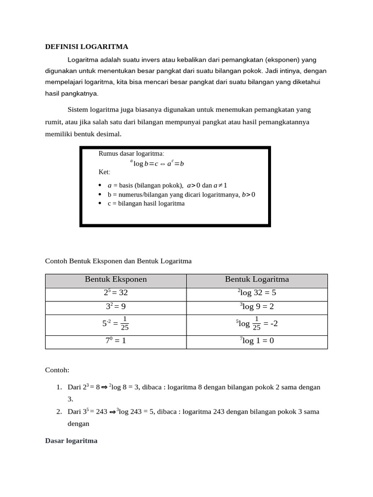 Definisi Logaritma | PDF