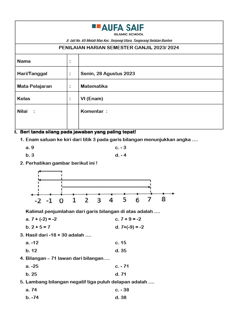 PH MTK Bab 1 KLS 6 2324 | PDF