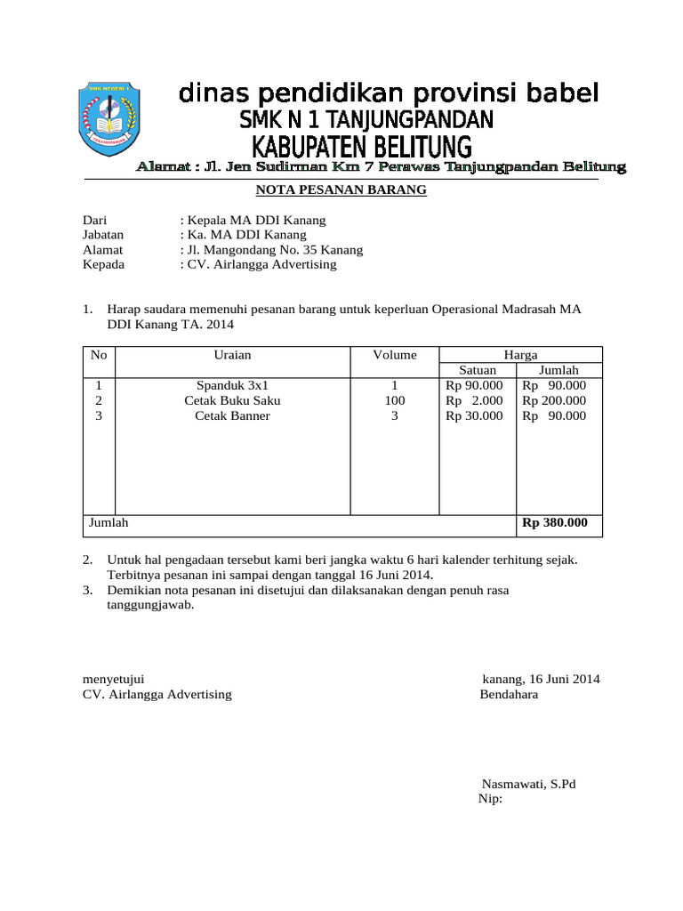 Nota Pesanan Barang | PDF