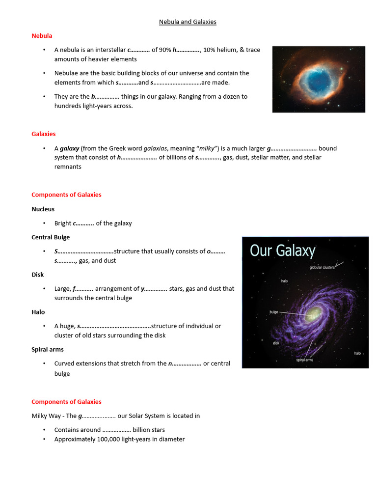 Nebula and Galaxies Worksheet PDF | PDF