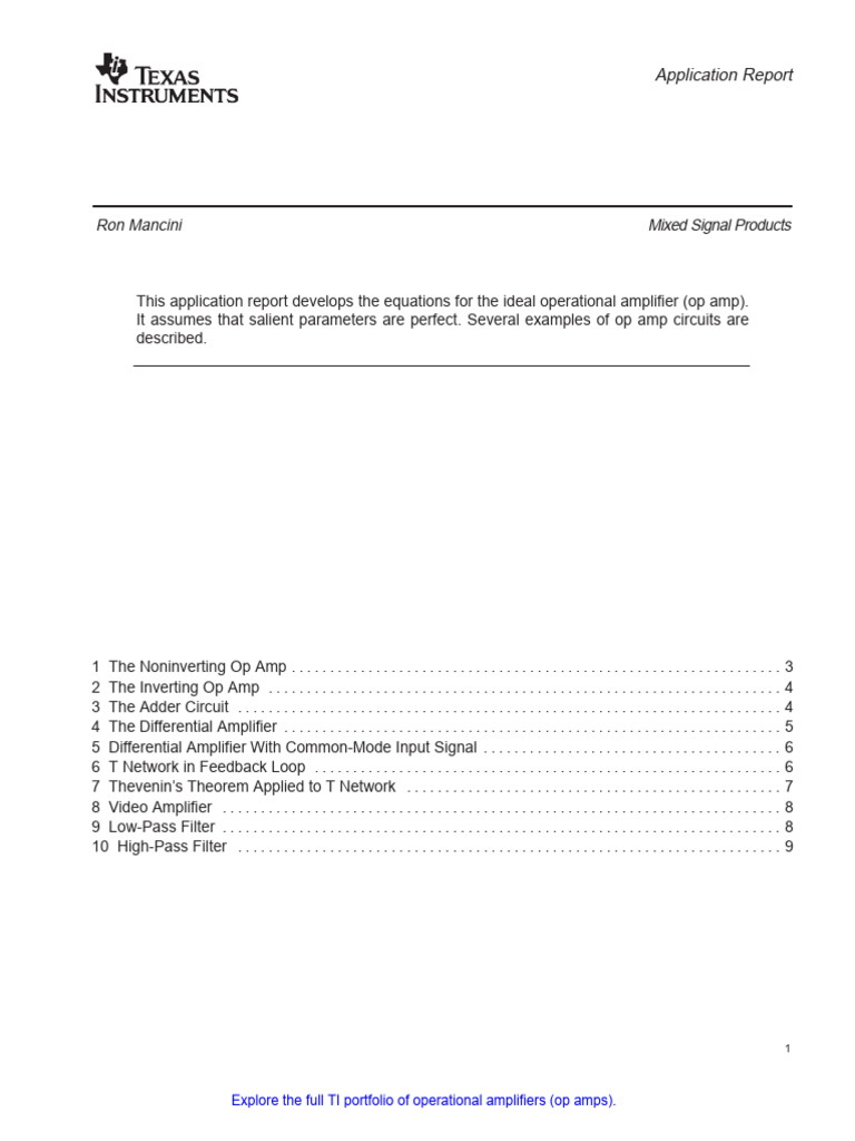 Understanding Basic Analog-Ideal Op Amps | PDF