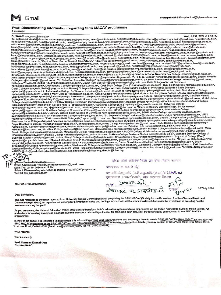 Regarding SPIC MACAY Programme | PDF