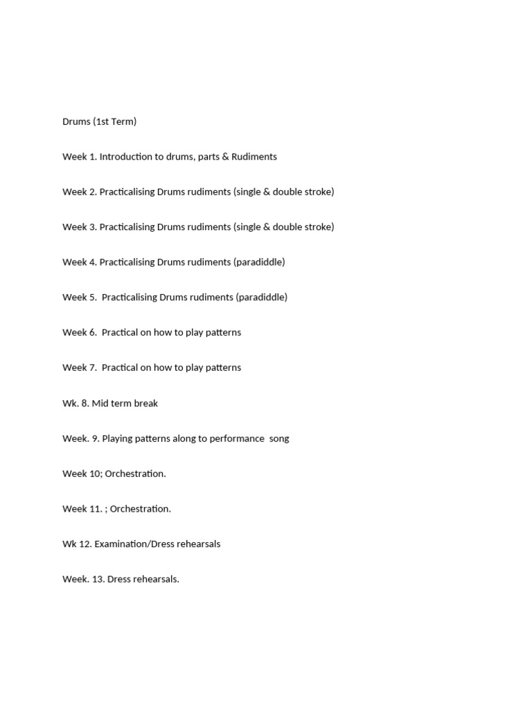 Drum Lessons Curriculum Overview | PDF