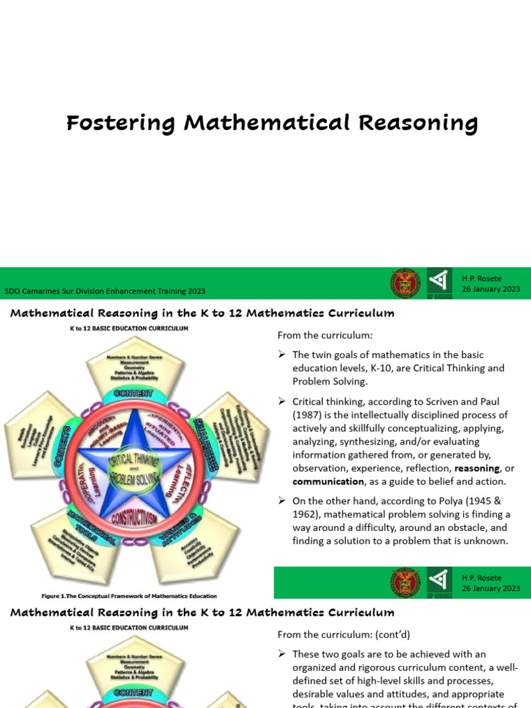 Fostering Mathematical Reasoning HP Rosete January 2023 | PDF