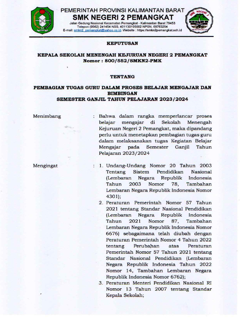 2023-2024 SK Pembagian Tugas Sem Genap | PDF