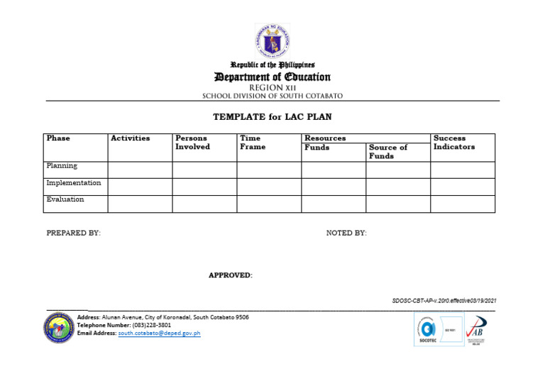 Enclosure 1 To DM CID No. 005 S. 2023 TEMPLATE FOR LAC PLAN | PDF