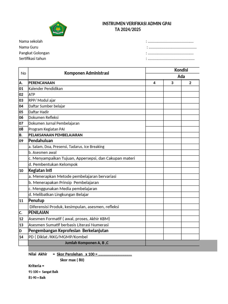 Instrumen Verifikasi 2024 Heni | PDF