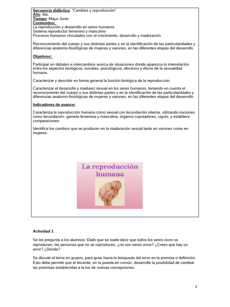 Secuencia didáctic2 reproduccion humana 6to 2024 | PDF