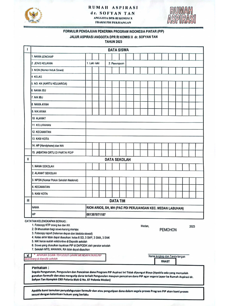 Formulir Penerima PIP | PDF