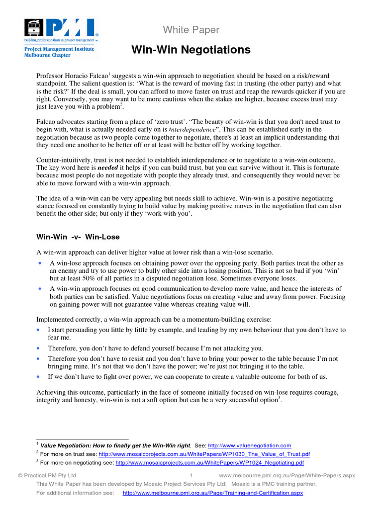 MWP1028 Win-Win Negotiation | PDF
