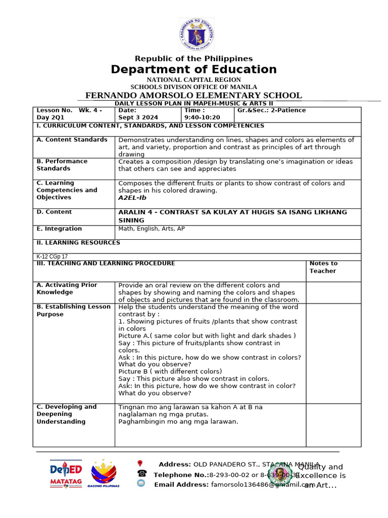 DLP MAPEH Q1 W4 DAY 2 | PDF