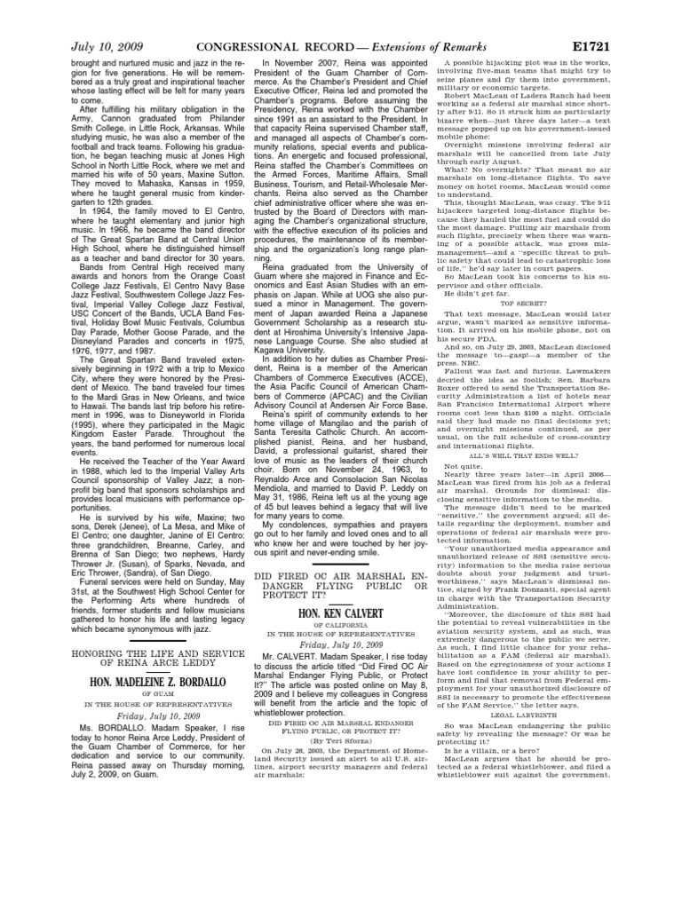 Robert MacLean Air Marshal Whistleblower in The Congressional Record by ...