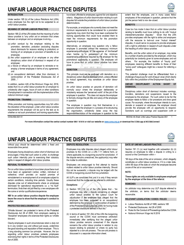 Unfair-Labour-Practice-Disputes-Info-Sheet-2021-01 | PDF