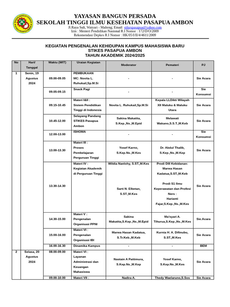 Rundown Acara PKKMB 2024 | PDF