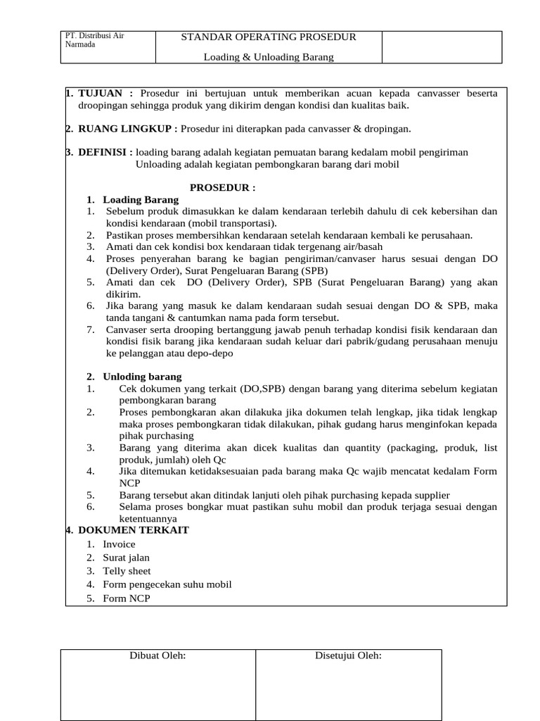 Sop Loading Unloading Barang | PDF