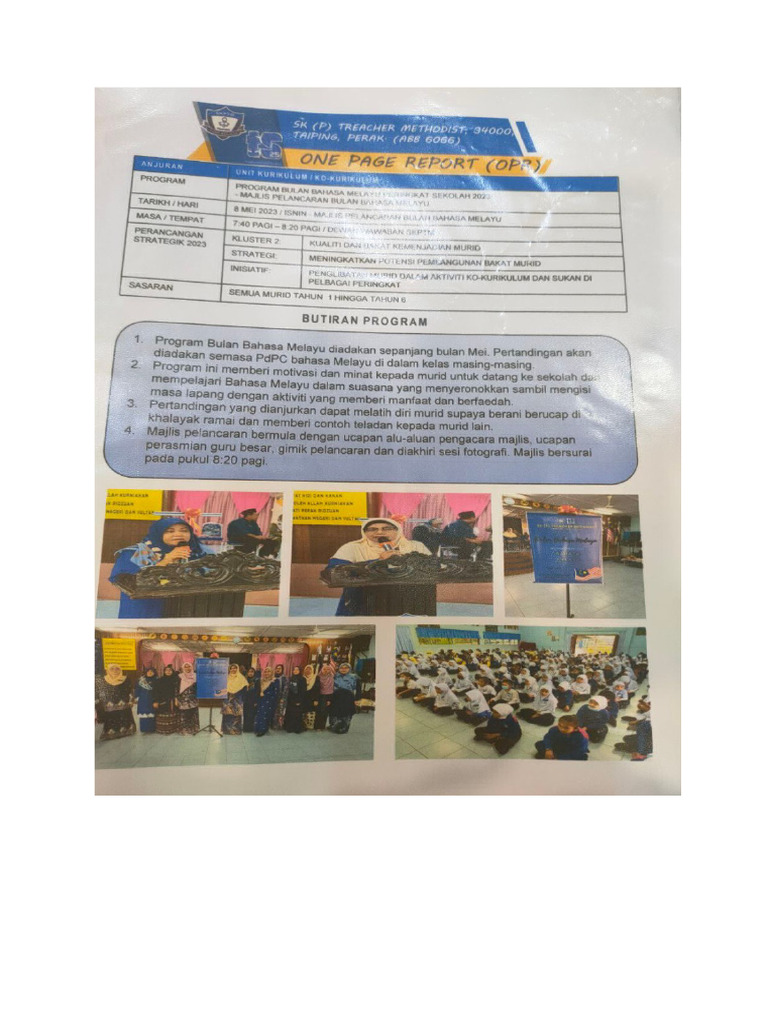 Contoh One Page Report OPR | PDF