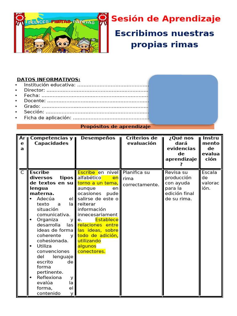 1° Material Día 1 Com Escribimos Nuestras Propias Rimas Unidad 5 Semana ...