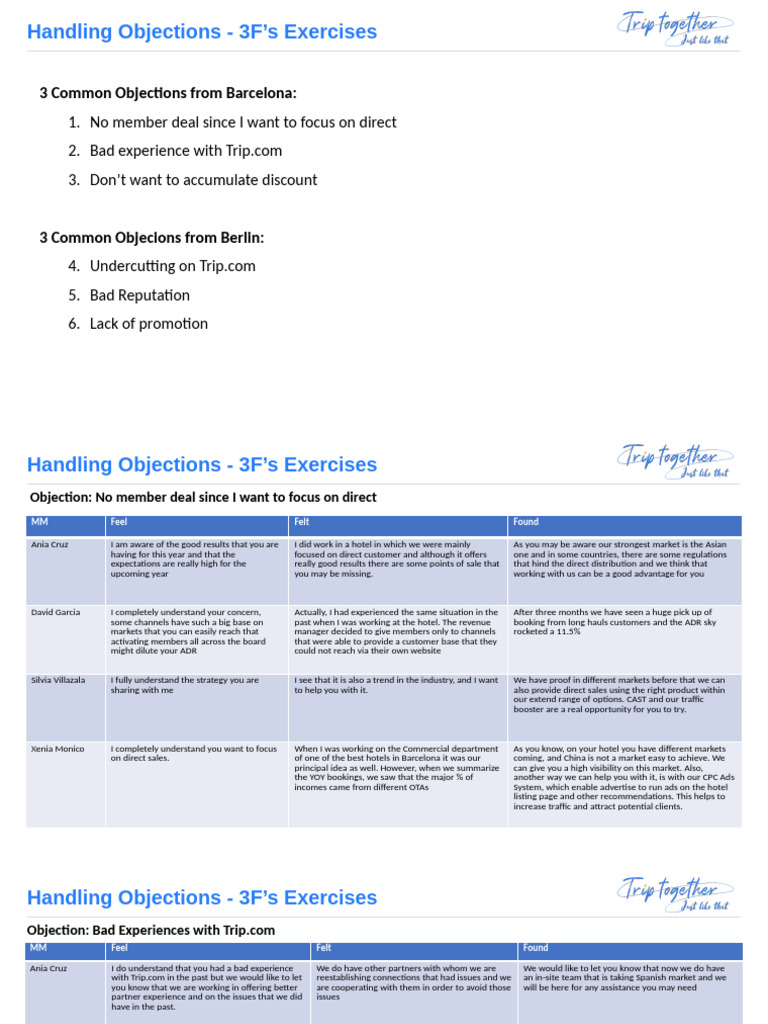 Handling Objection Exercises | PDF