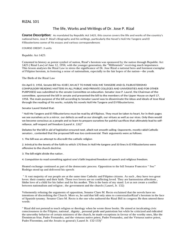 Rizal Handouts Introduction | PDF | Philippines