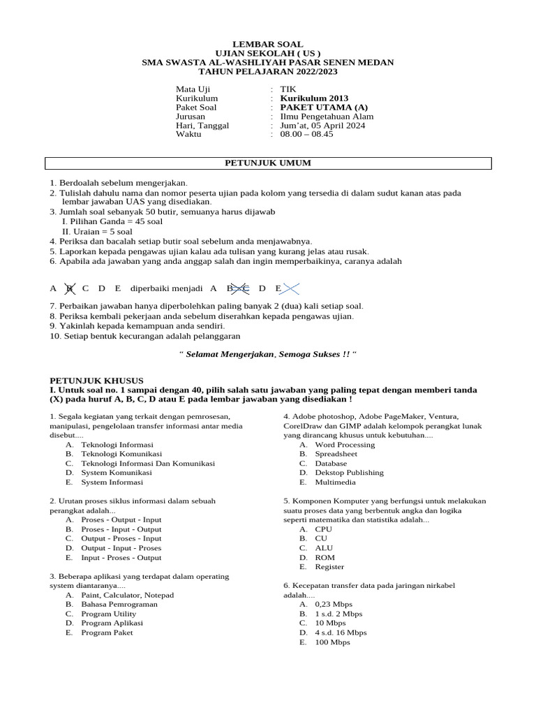 Selamat Mengerjakan Semoga Sukses !! | PDF