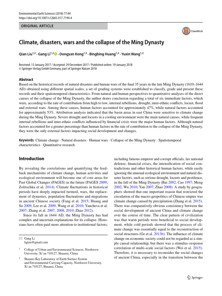 Climate, Disasters, Wars and The Collapse of The Ming Dynasty | PDF