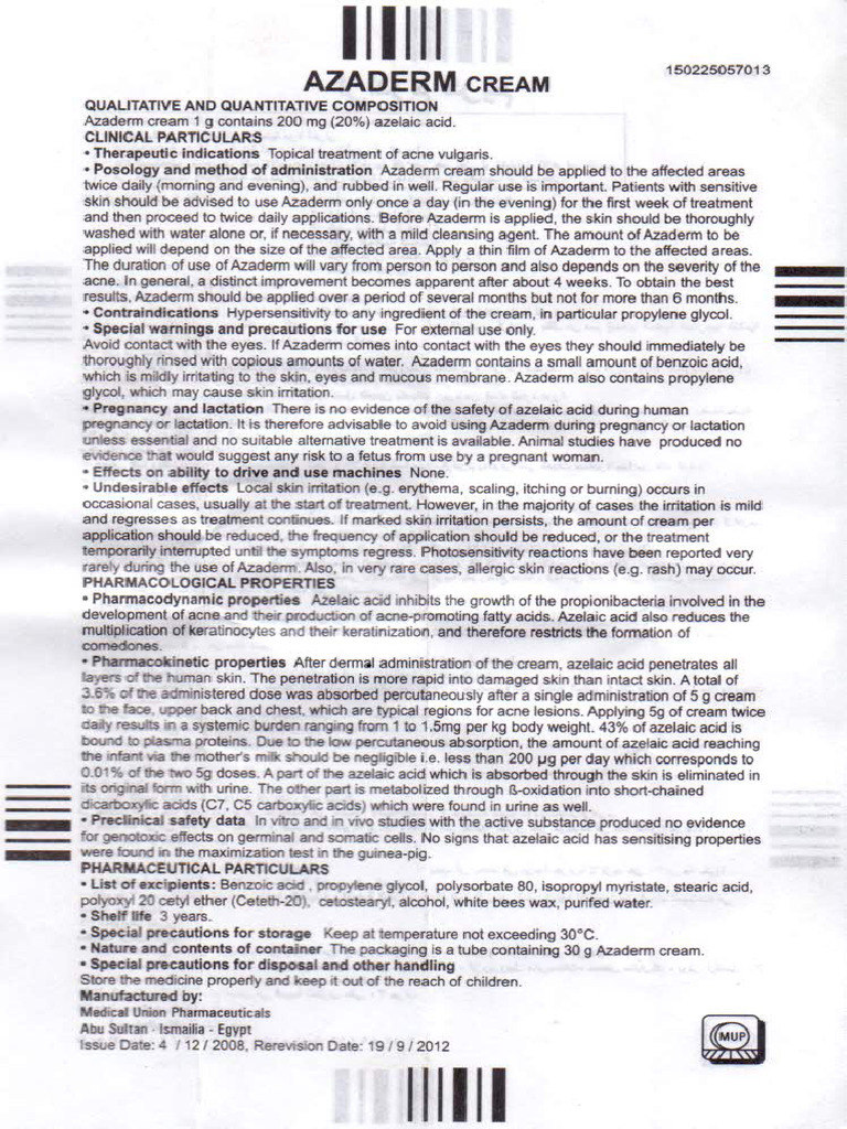 Azaderm Cream Patient Information Leaflet | PDF