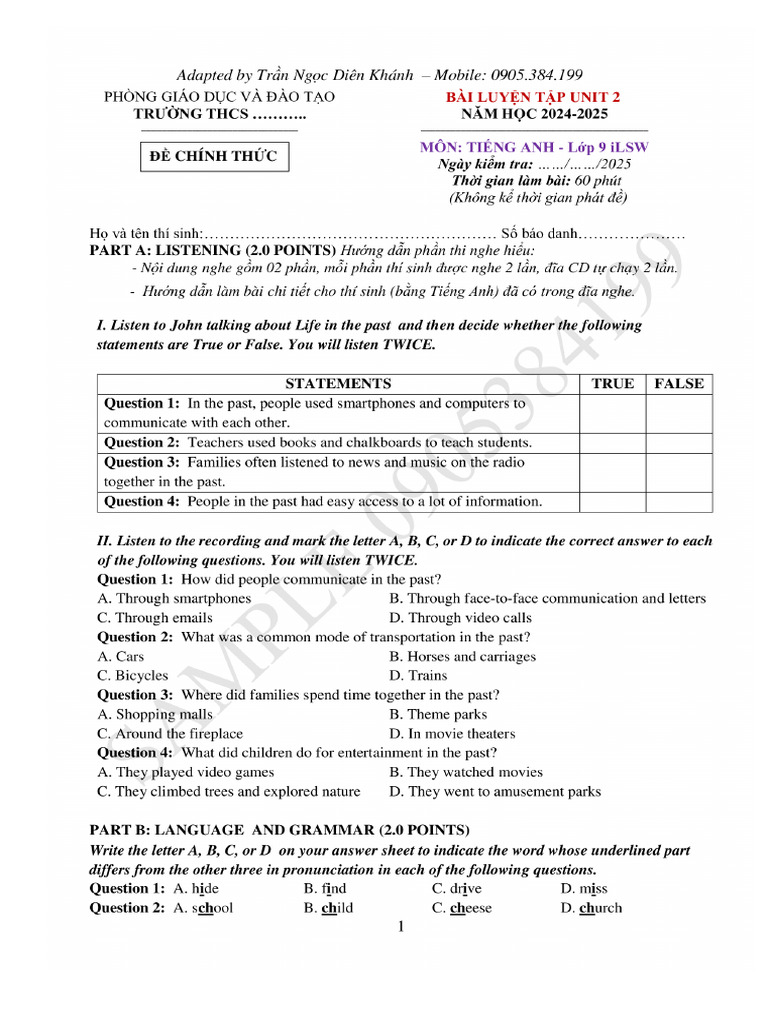 DEMO 2_UNIT TEST 2 | PDF
