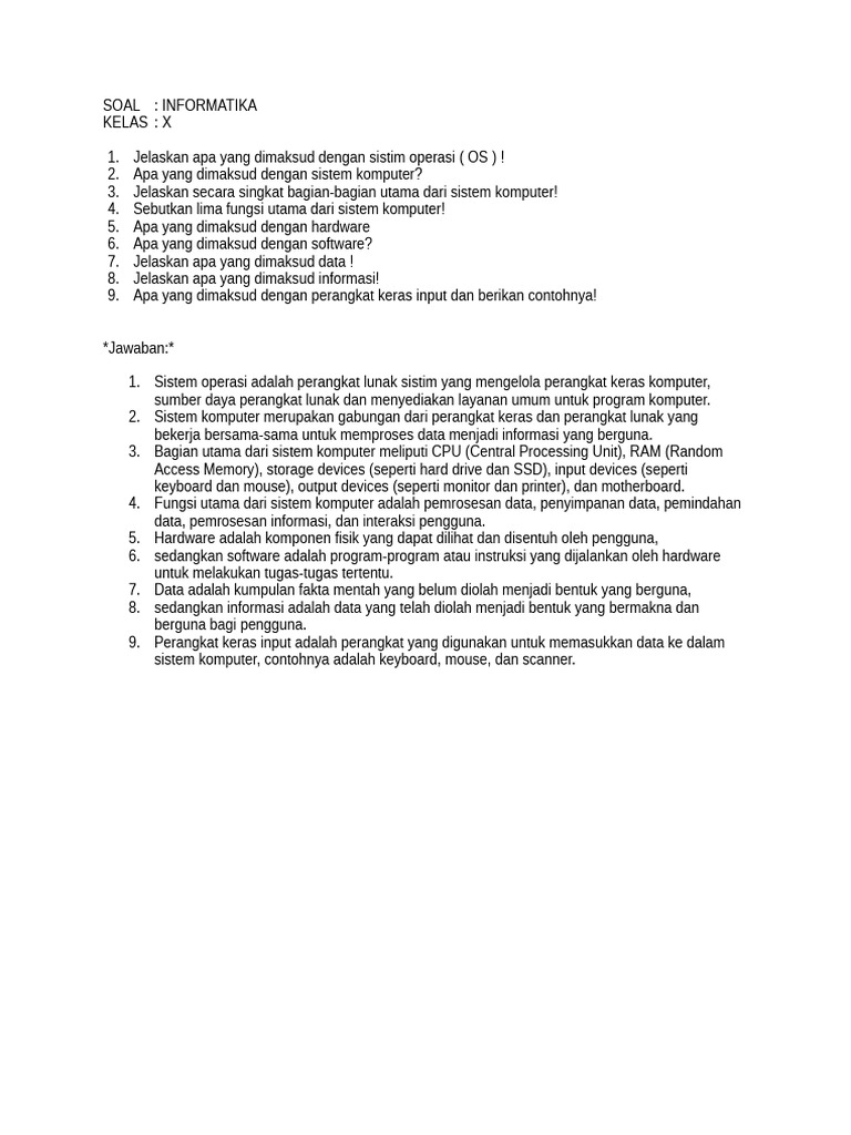 Soal Informatika Kelas X | PDF