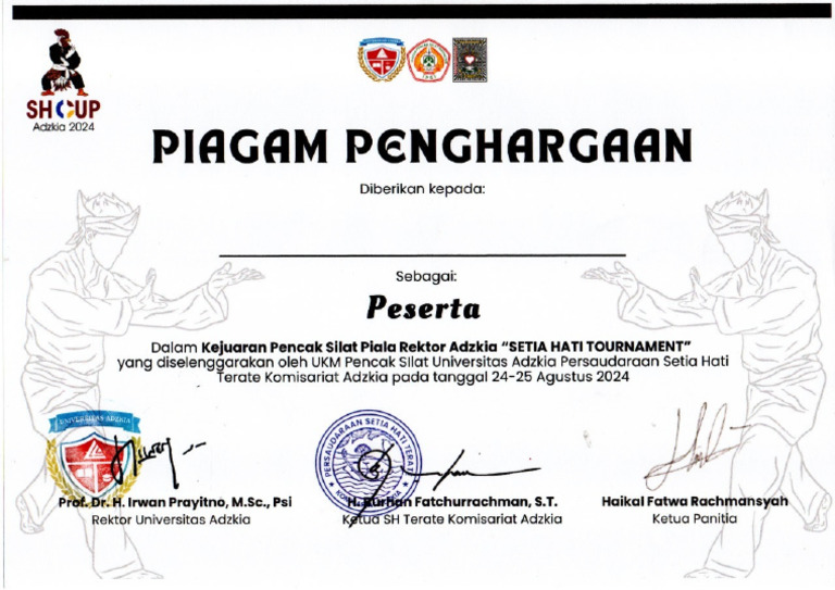 Sertifikat Peserta SH Cup 2024 | PDF