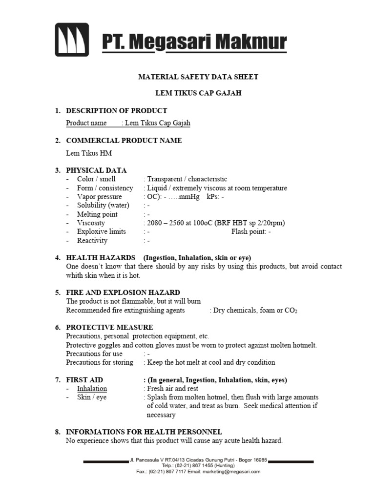 MSDS Lem Tikus | PDF